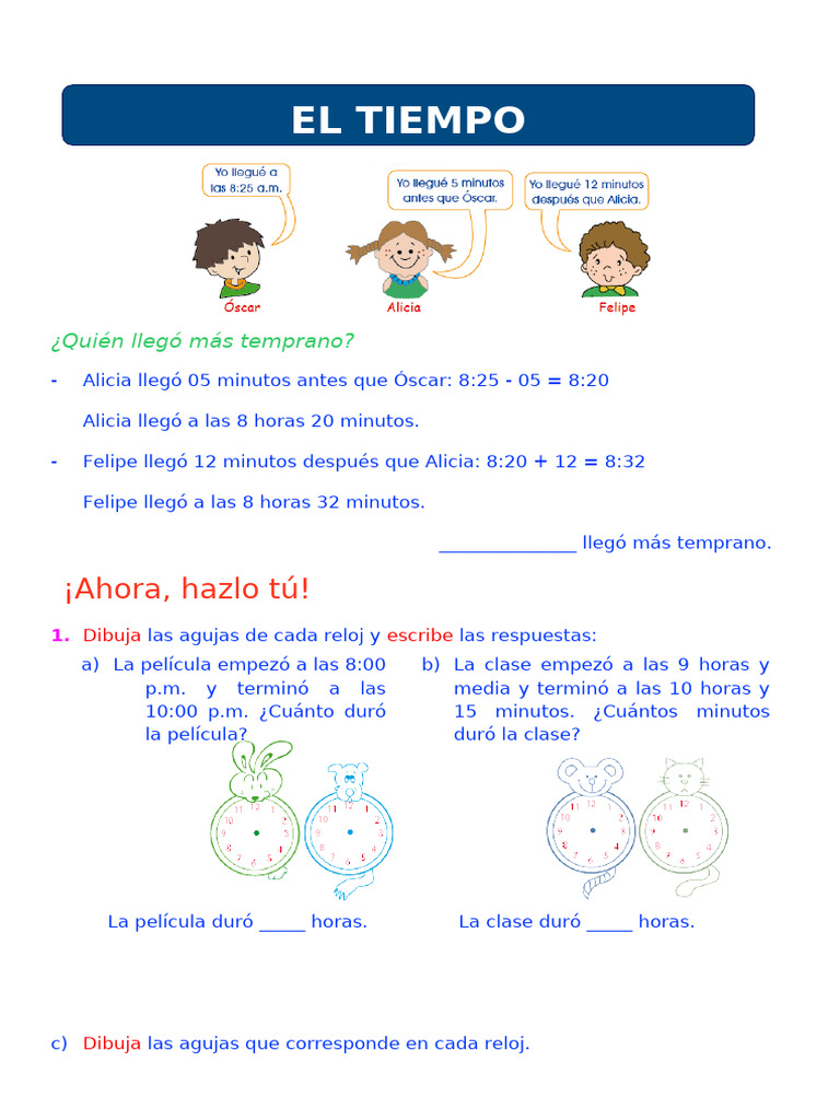 Actividades de tiempo para tercer grado | PDF