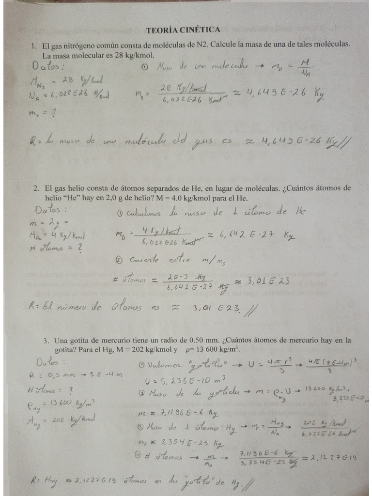 teoría cinética ejercicios | PDF