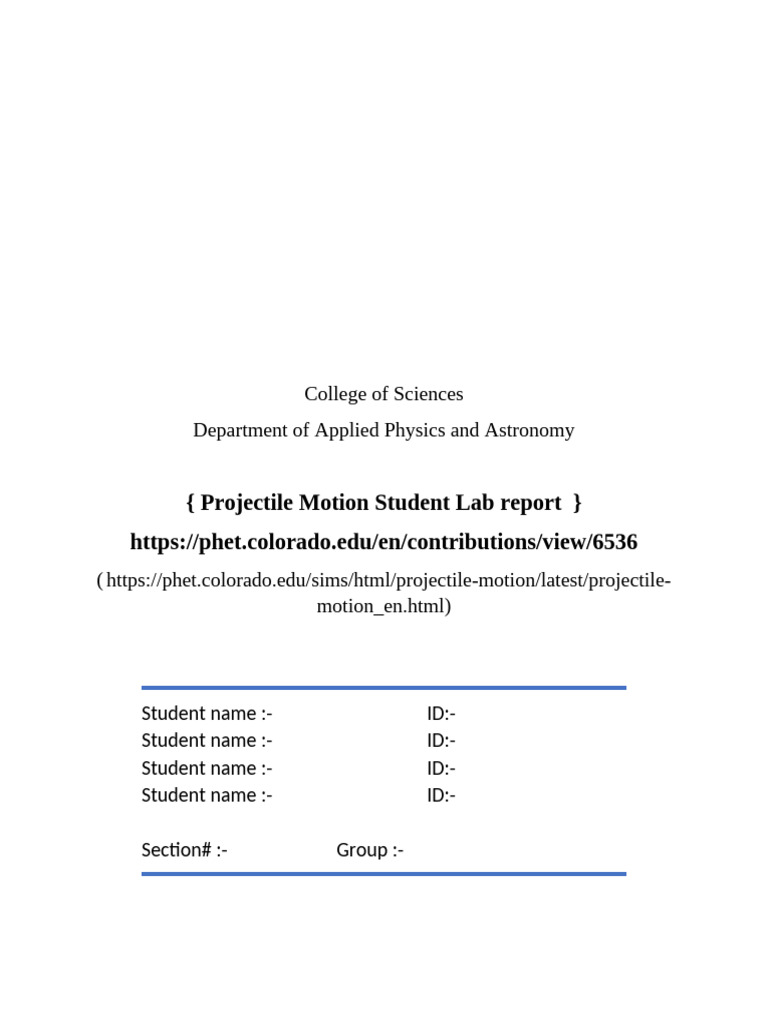 ACIVIDAD Projectile Motion Lab - Report | PDF | Dynamics (Mechanics) | Mechanics