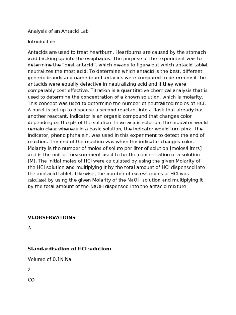 Analysis of An Antacid Lab | PDF | Physical Chemistry | Analytical ...