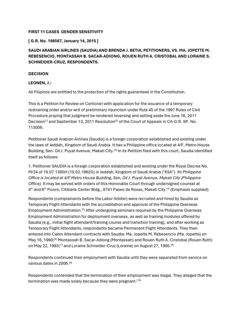 First 11 Cases Gender Sensitivity | PDF | Lawsuit | Choice Of Law