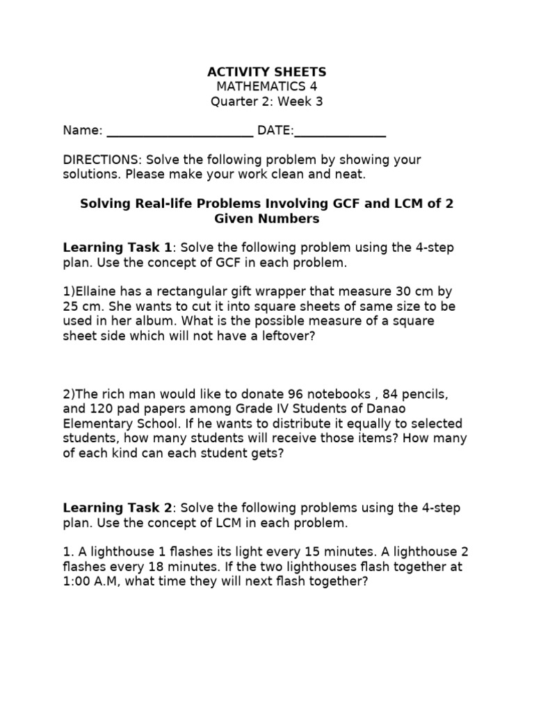 Acticity Sheet q2_math4_week3 (5) | PDF