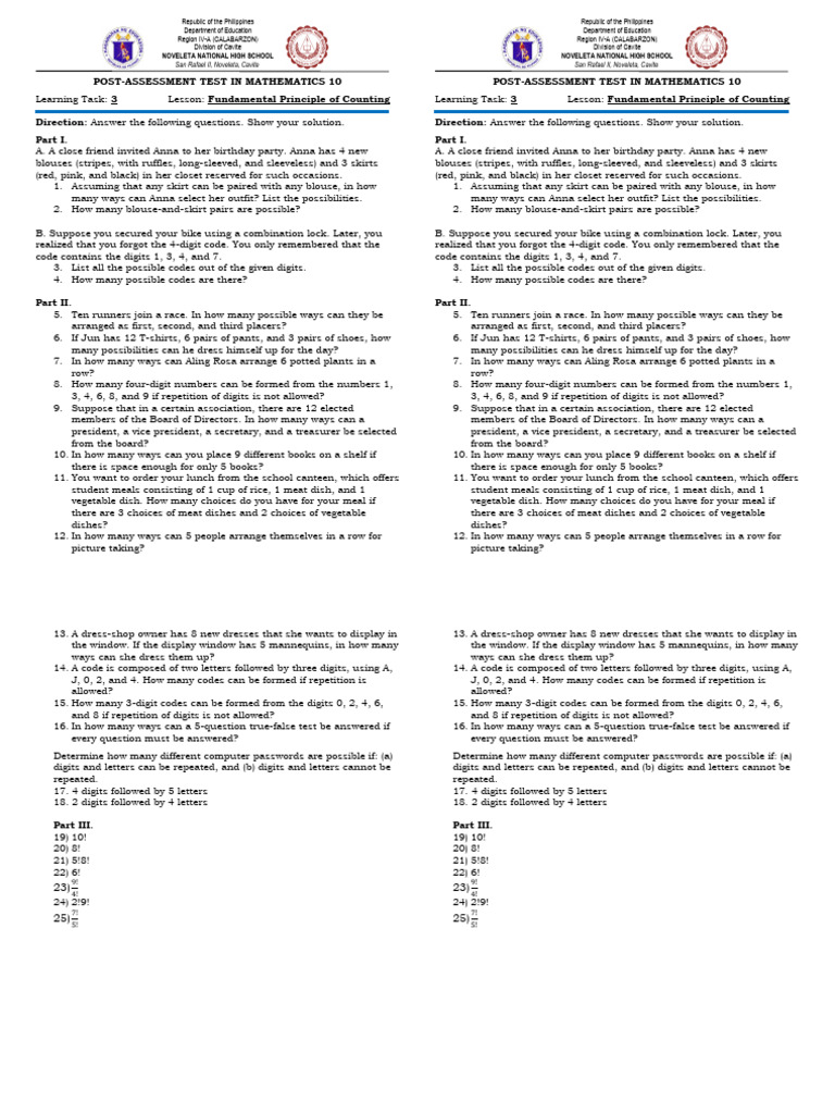 Fundamental Counting Principle Worksheet | PDF | Lunch | Cuisine