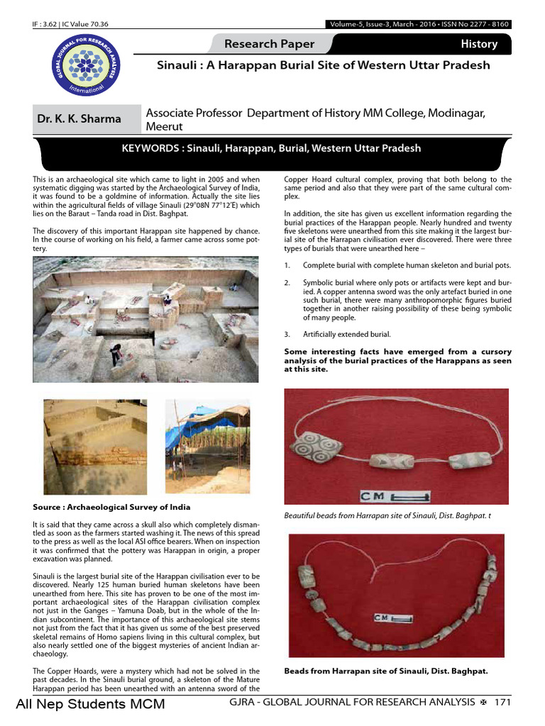 Sinauli, Harappan, Burial, Western Uttar Pradesh | PDF | Archaeology