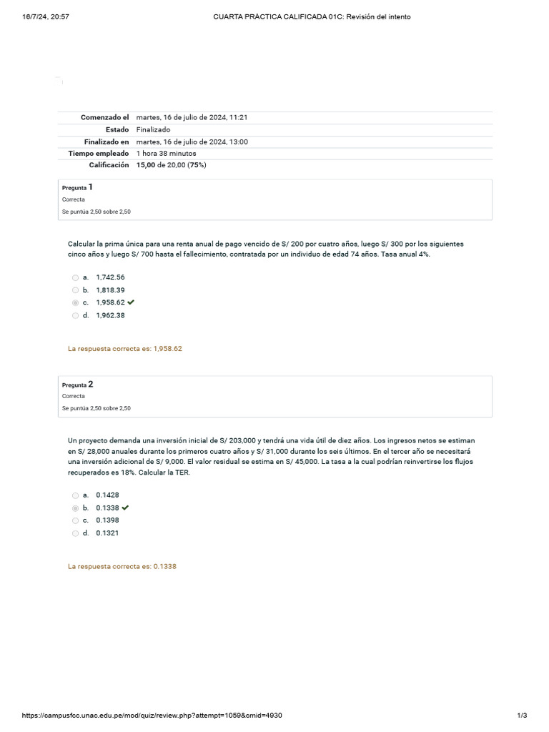 CUARTA PRÁCTICA CALIFICADA 01C - Revisión Del Intento 4 | PDF