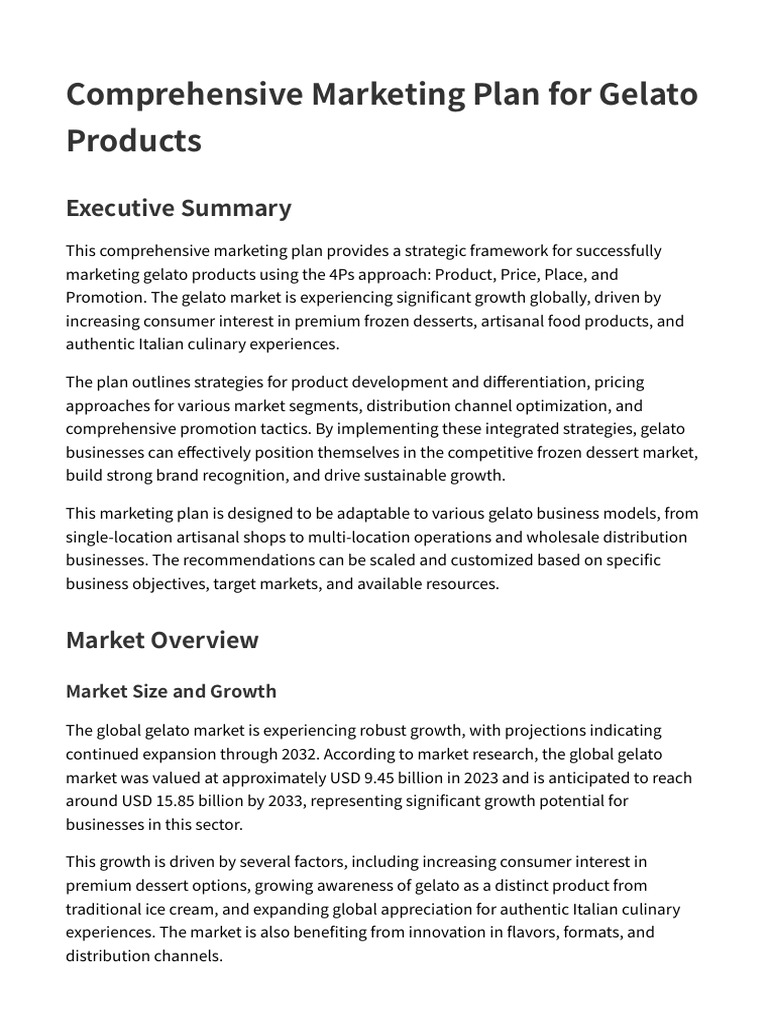 Comprehensive Gelato Marketing Plan | PDF | Pricing | Marketing