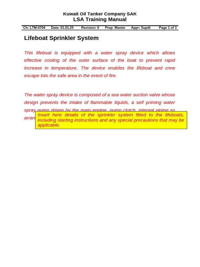 Lifeboat Sprinkler System Operation Guide | PDF | Fire Sprinkler System ...