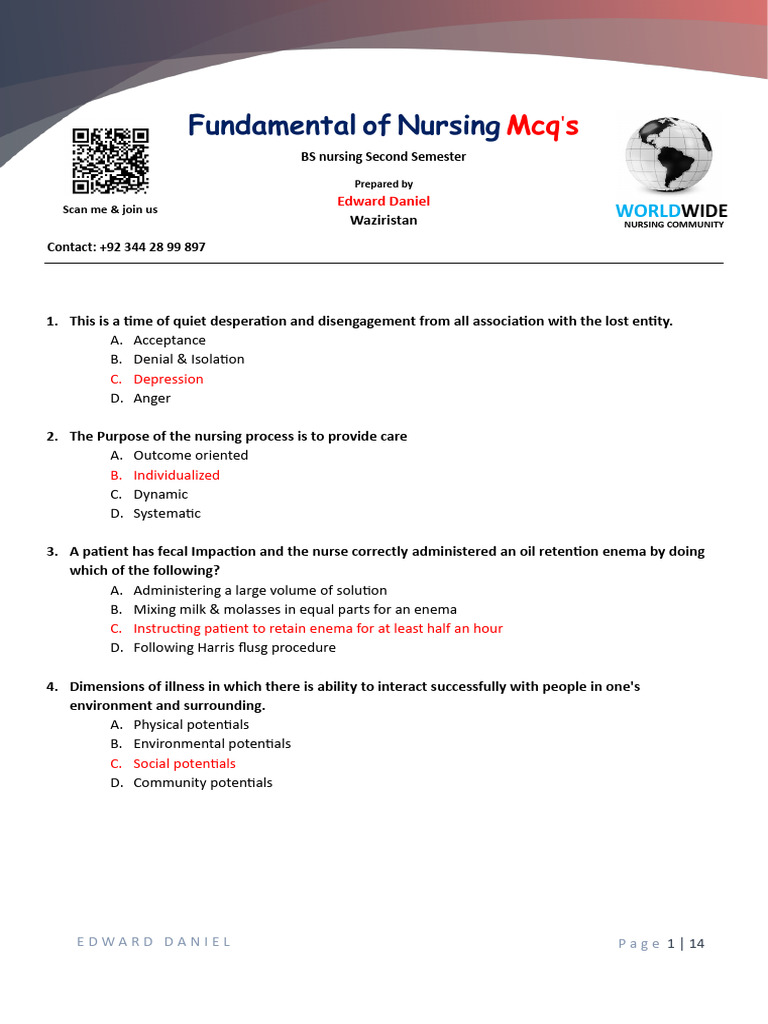Fundamental of Nursing-II BSN 2nd Samester 2023 MCQs | PDF | Nursing ...