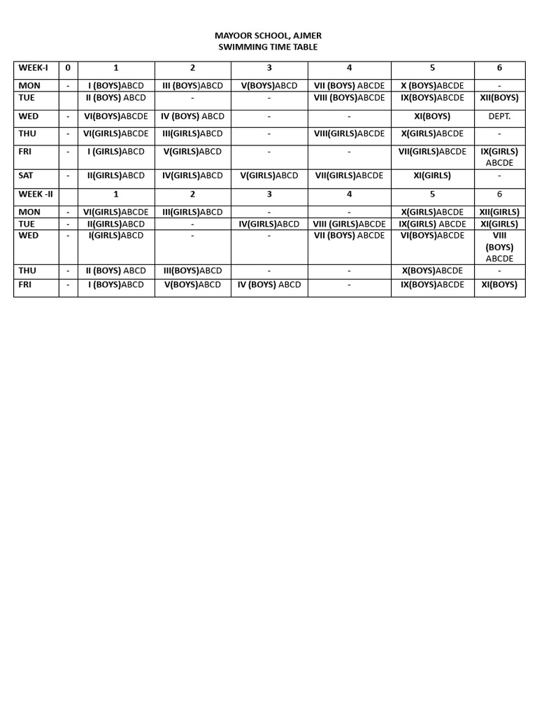 SWIMMING TIME TABLE 2025 SHN Final | PDF