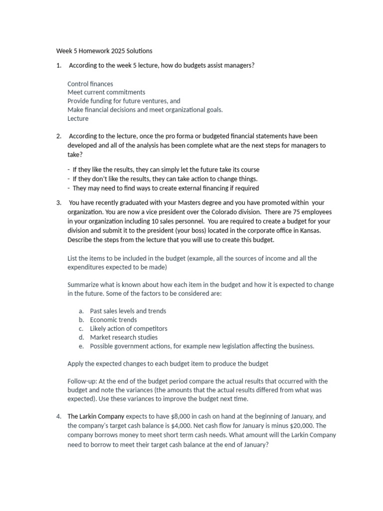 Week 5 Homework Solutions 2025 | PDF | Budget | Dividend