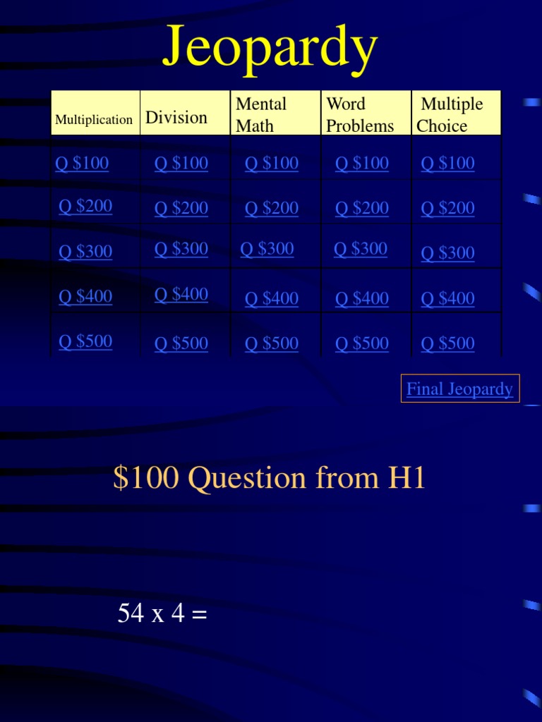 Jeopardy: Division Mental Math Word Problems Multiple Choice | PDF