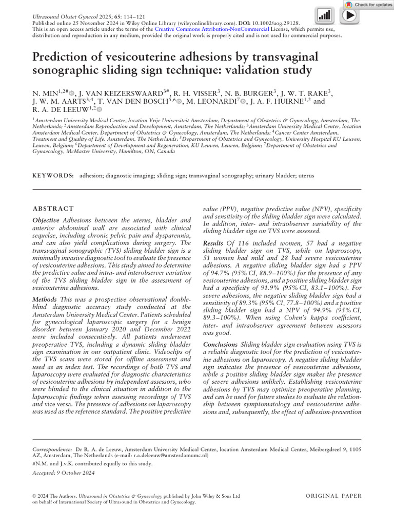 Ultrasound in Obstet Gyne - 2024 - Min - Prediction of Vesicouterine ...