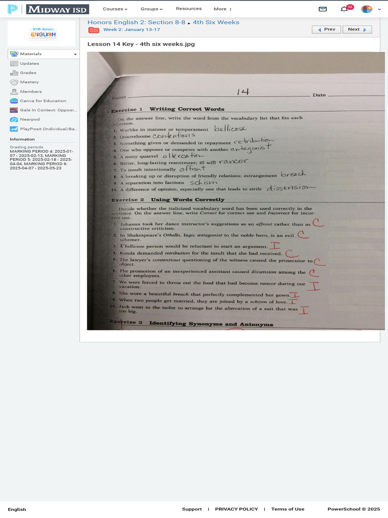 Lesson 14 Key - 4th Six Weeks - JPG Schoology | PDF