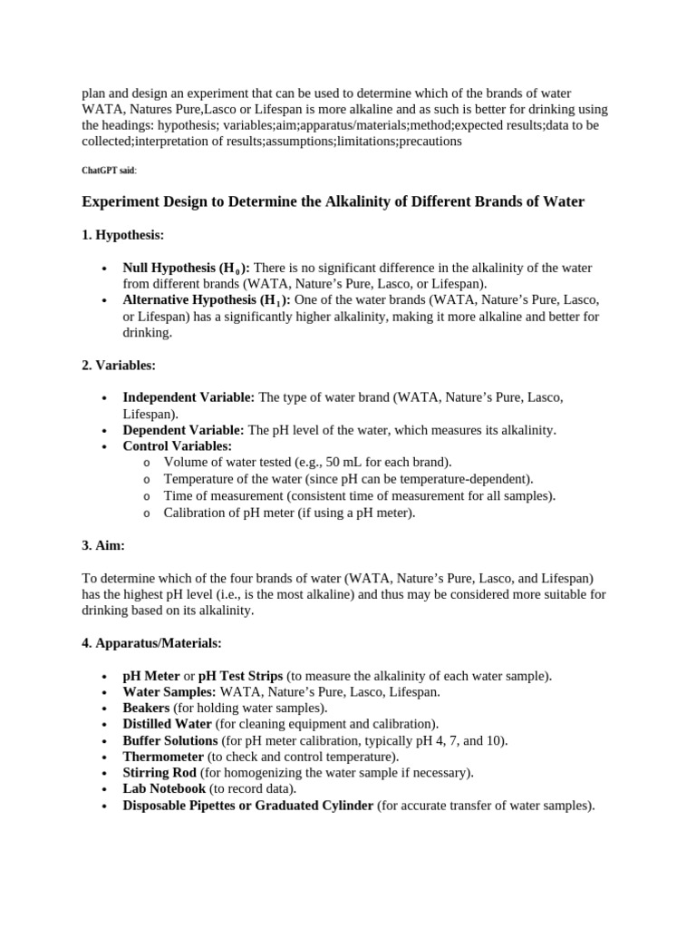 Plan and Design An Experiment That Can Be Used To Determine Which of ...