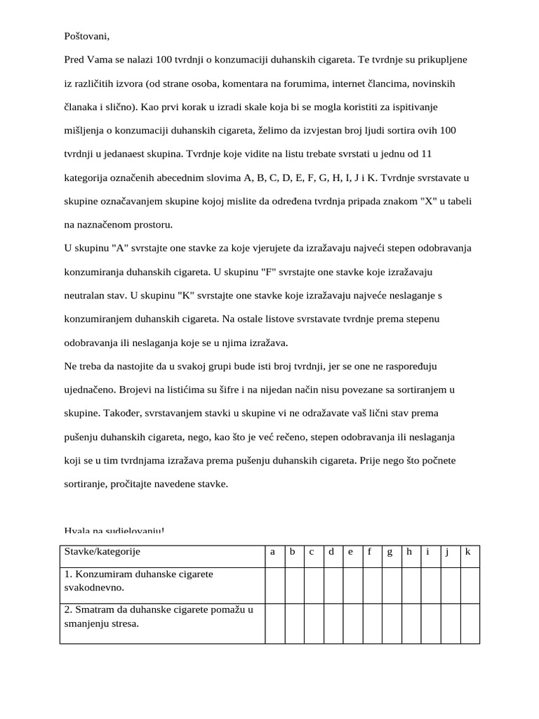 Stavke Za Procjenu-Pusenje | PDF