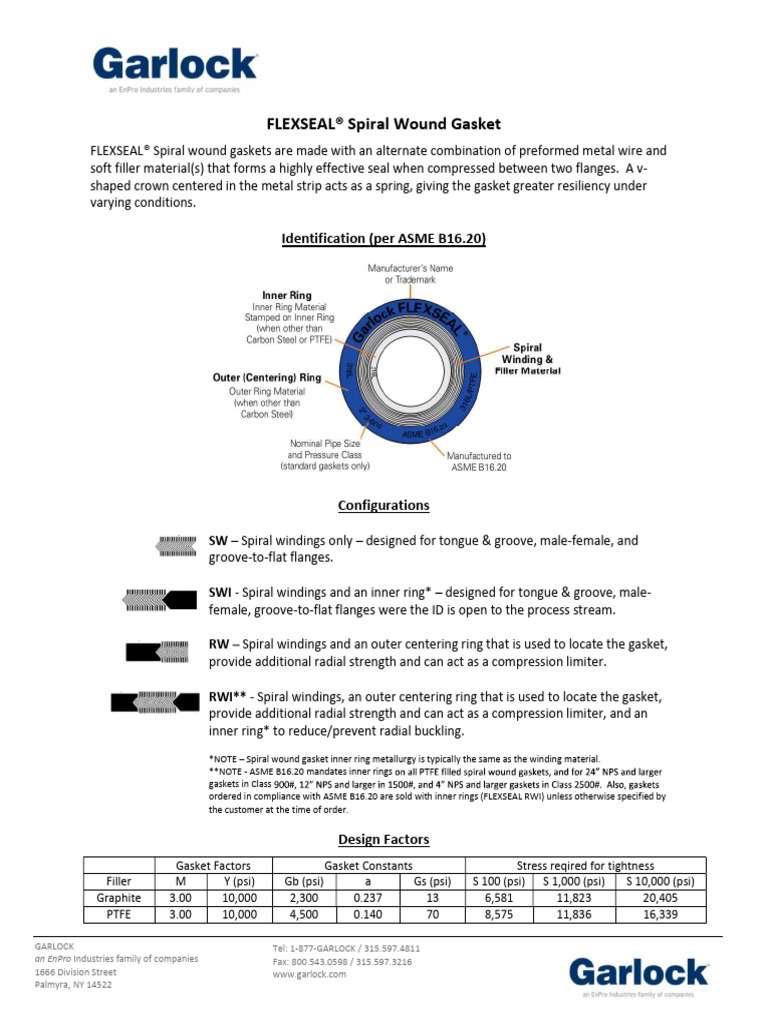 Flexseal Spiral Wound Gasket TDS | PDF | Materials | Mechanical Engineering