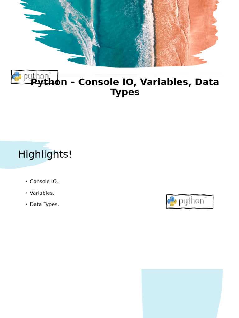 2_1_Console IO, Variables, Data Types (1) | PDF | Data Type | Variable (Computer Science)