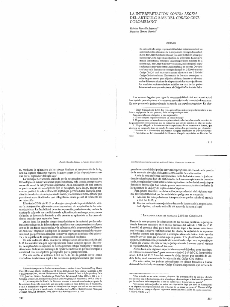 La Interpretacion Contra Legem Del Articulo 2356 C. C. Col. - Mantilla ...