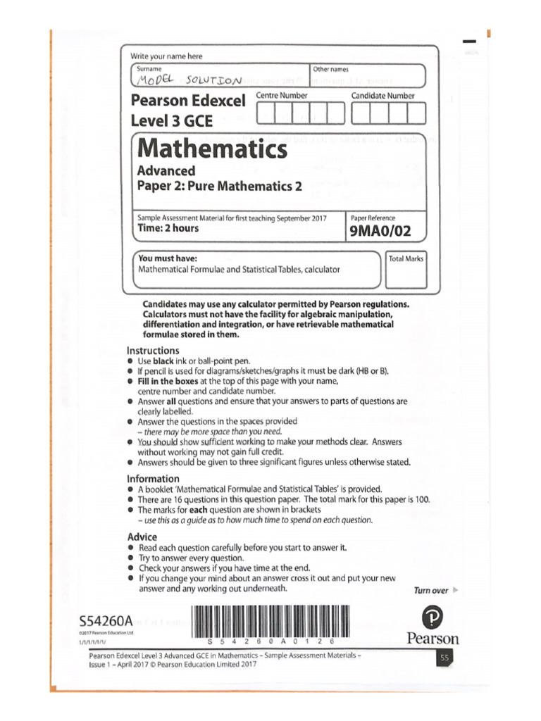 Sample-A-Level-Paper-2-Pure-Mathematics-2 | PDF