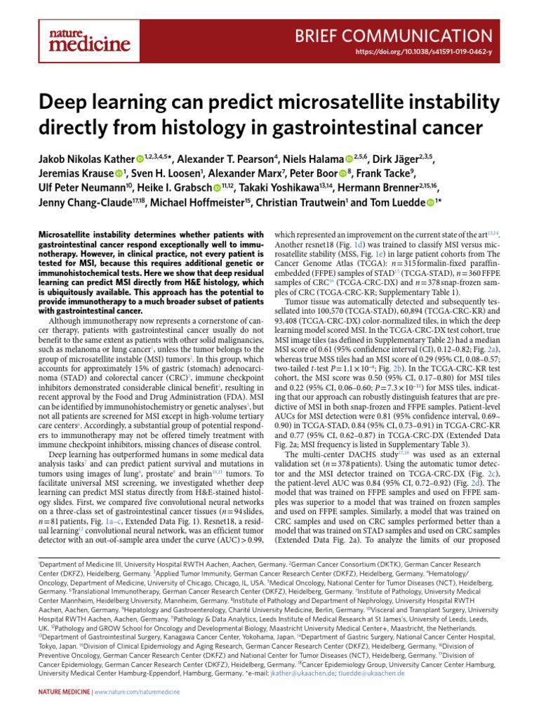 Deep Learning Can Predict Microsatellite Instability | PDF | Sensitivity And Specificity ...