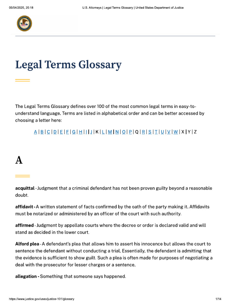 Legal Terms Glossary (Offices of The US Attorneys) | PDF