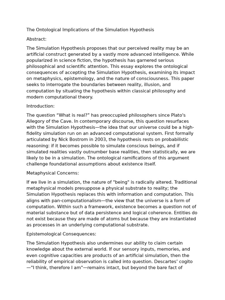 The Ontological Implications of The Simulation Hypothesis | PDF ...