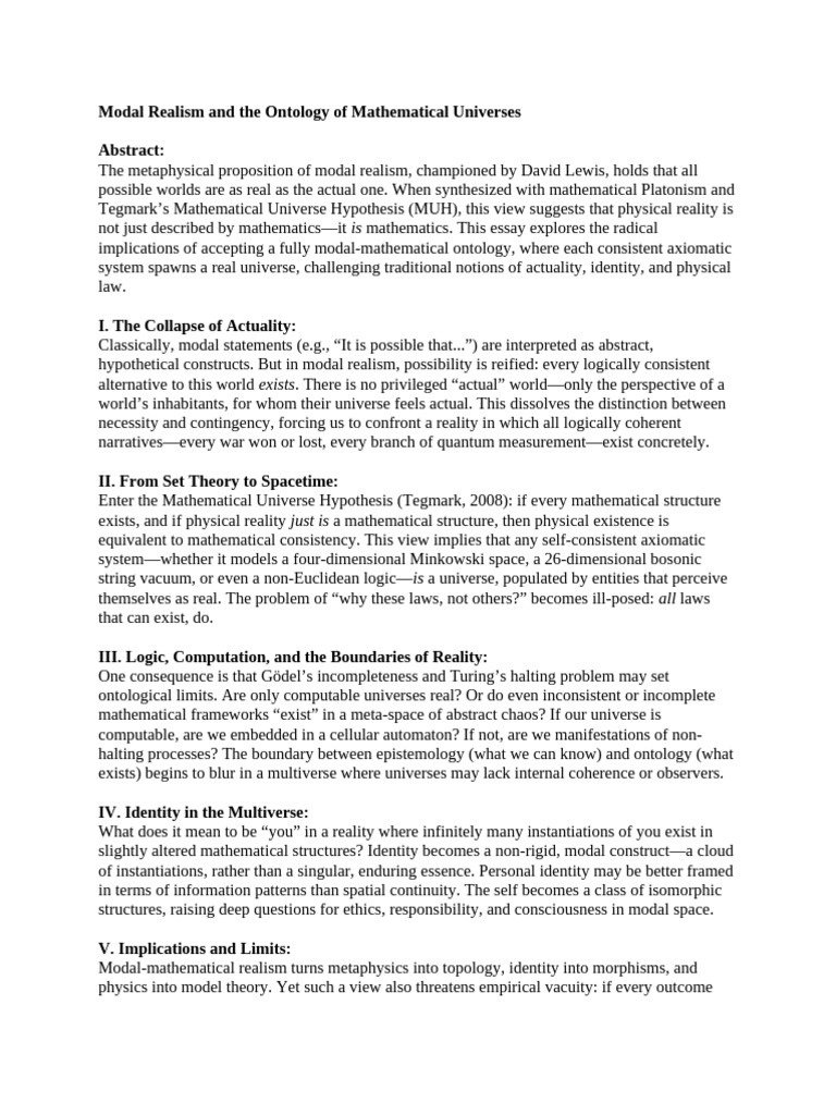 Modal Realism and The Ontology of Mathematical Universes | PDF ...