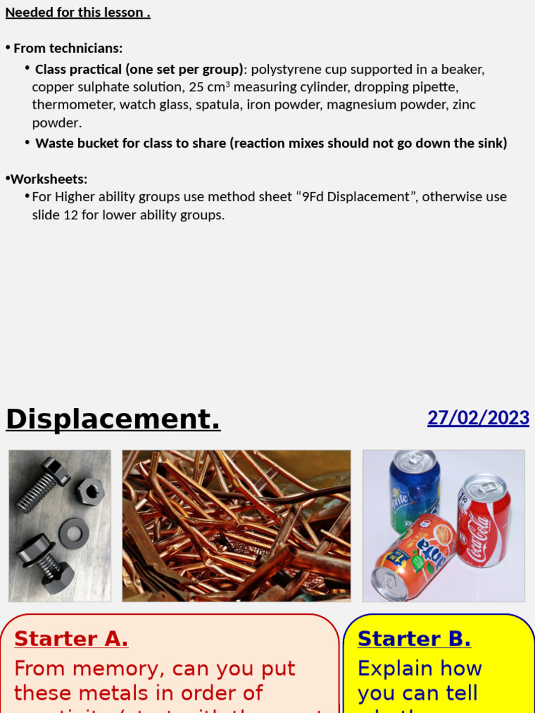 Displacement Reactions in Metals Experiment | PDF | Chemical Reactions ...