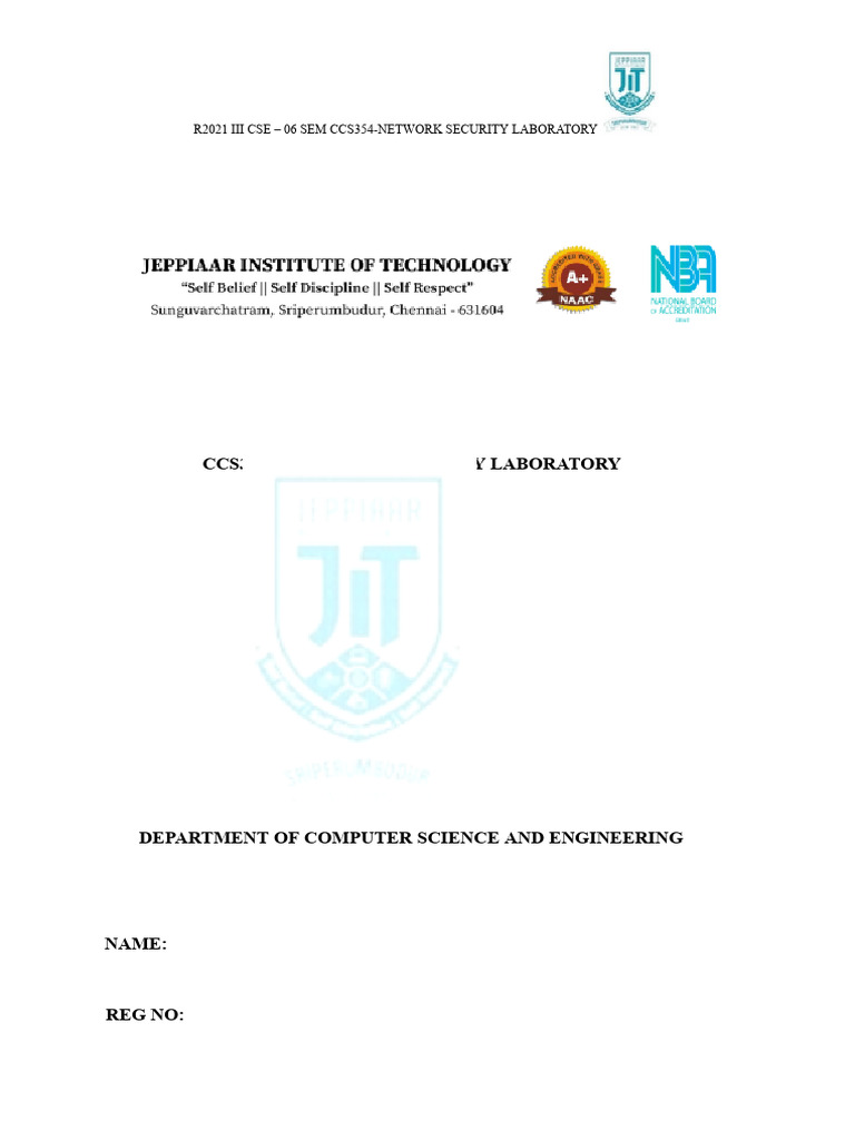 CCS354 Network Security Lab | PDF | Transmission Control Protocol | Encryption