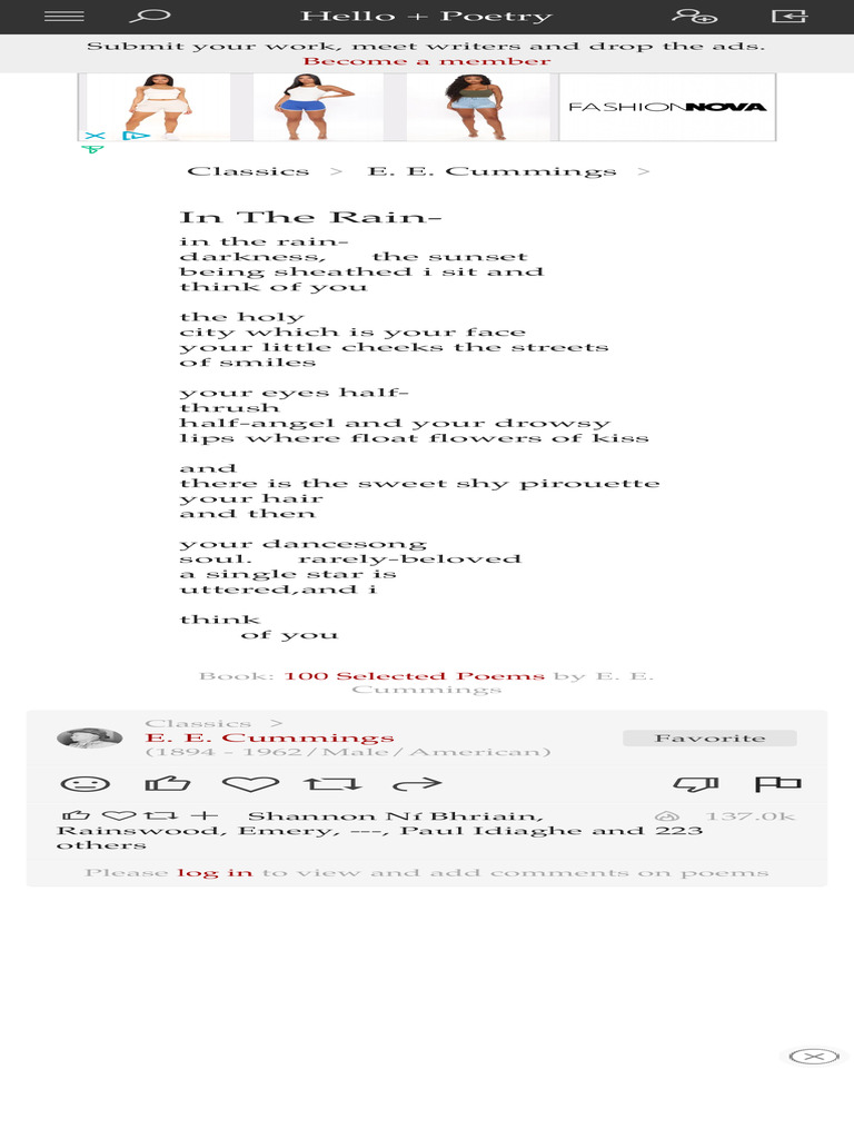 E. E. Cummings: In The Rain Poem | PDF
