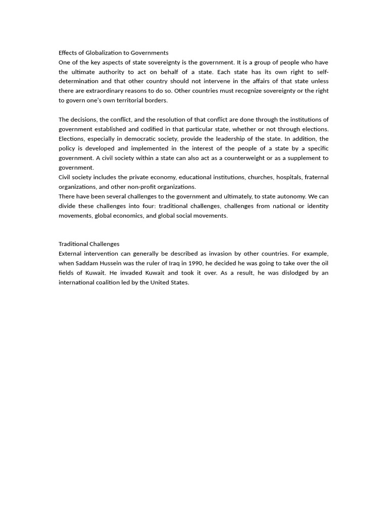 Impact of Globalization on Government Sovereignty | PDF