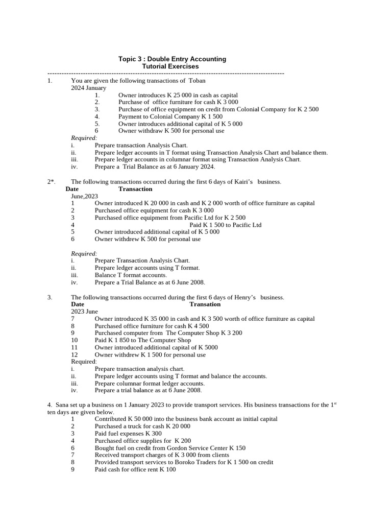 Double Entry Accounting Exercises Guide | PDF | Debits And Credits ...