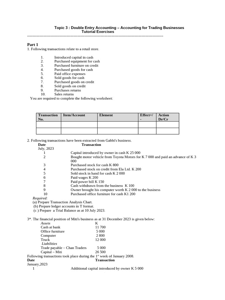 Unit 3 Part B Introductory Accounting Tutorial Exerecises 2024 | PDF ...
