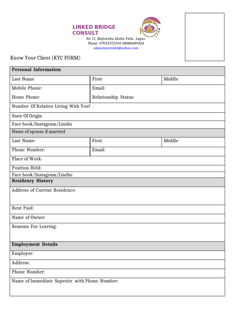 KYC Form for Property Rental in Lagos | PDF