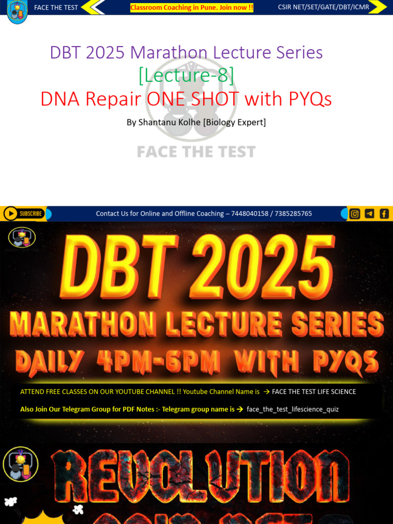 DNA Repair ONE SHOT - DBT 2025 Marathon Lecture Series | PDF | Dna ...