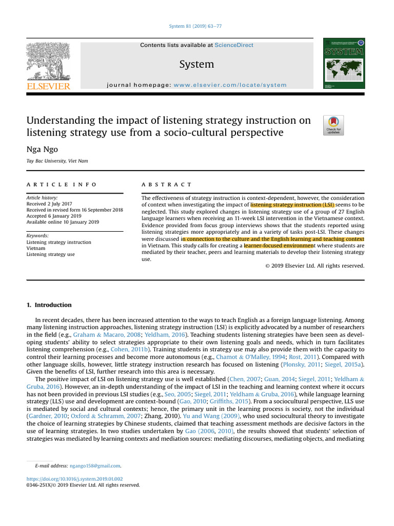 Understanding The Impact of Listening Strategy Instruction On Listening ...