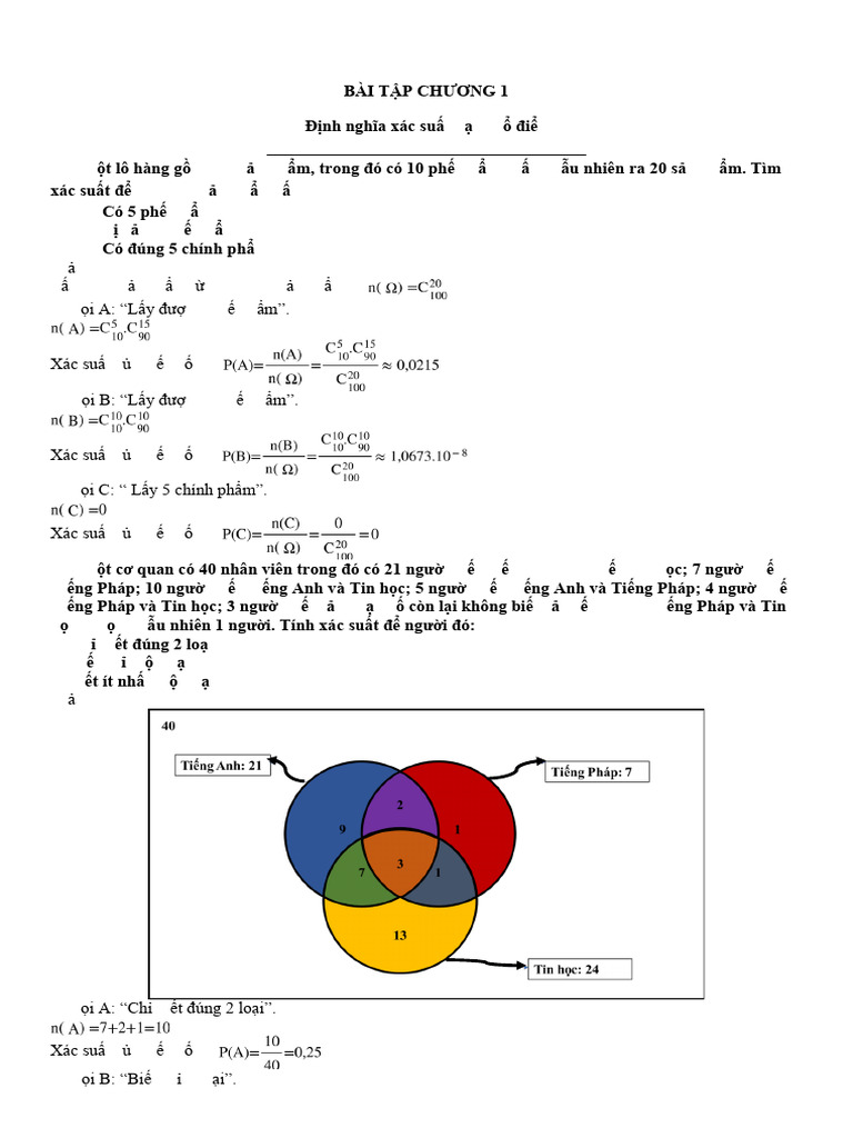 BT Chương 1 XSTK | PDF