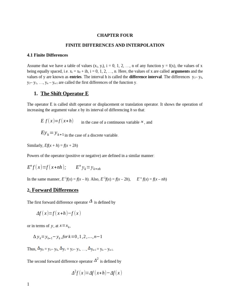 CHAPTER 4 Finite Differences and Interpolation | PDF | Least Squares | Equations