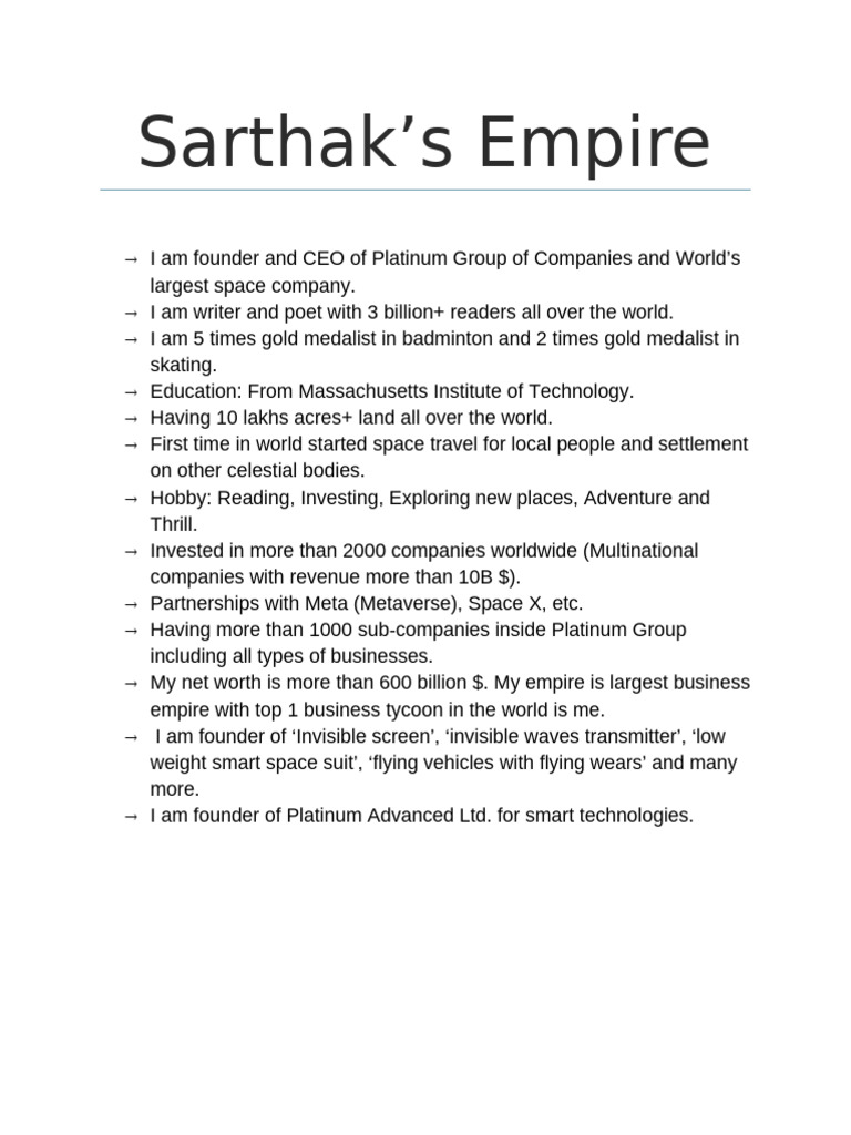 Sarthak's Empire | PDF