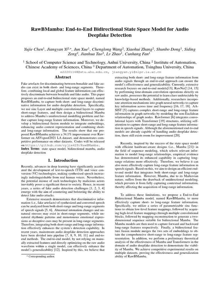 30 - RawBMamba - End-to-End Bidirectional State Space Model For Audio Deepfake Detection | PDF ...