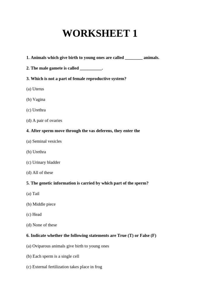 Class 8 Animal Reproduction Worksheet | PDF | Sexual Reproduction ...