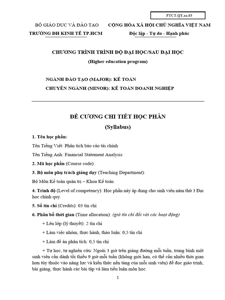 De cuong Hoc phan PTBCTC | PDF