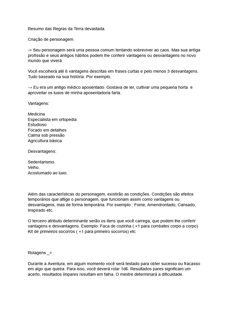 resumo de regras | PDF