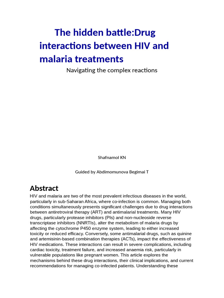 HIV and Malaria Drug Interactions Explained | PDF | Malaria ...