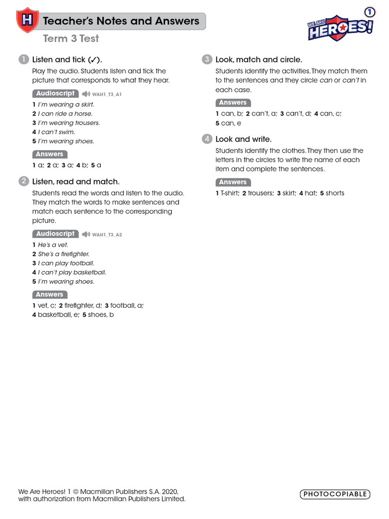 Term 3 Test Teacher's Notes & Answers | PDF