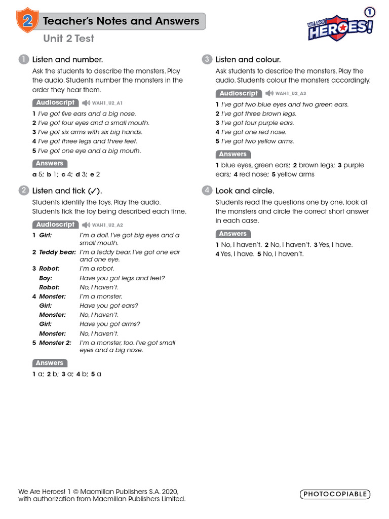 Unit 2 Test: Monsters and Toys Activities | PDF