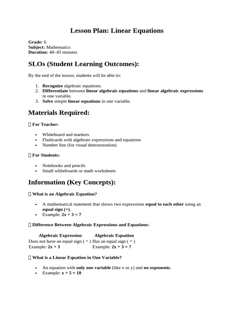 Lesson Plan Mathematics | PDF | Equations | Algebra
