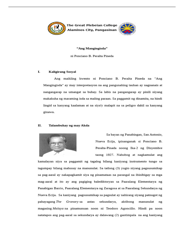 Pagsusuri Sa Maikling Kwento Mangingisda | PDF