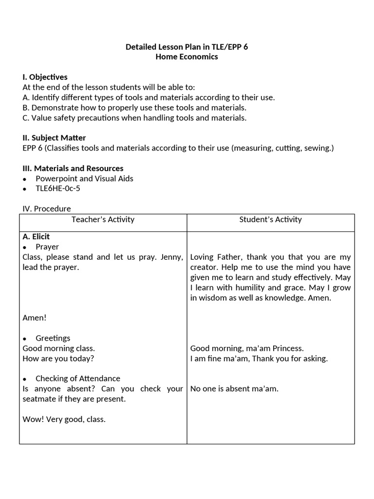 Detailed Lesson Plan in TLE | PDF