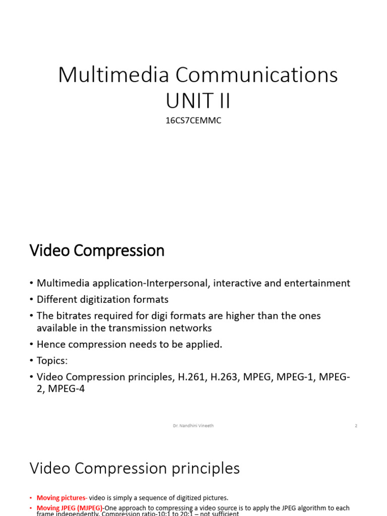 NV Multimedia Communication - Unit II | PDF | Data Compression | Video